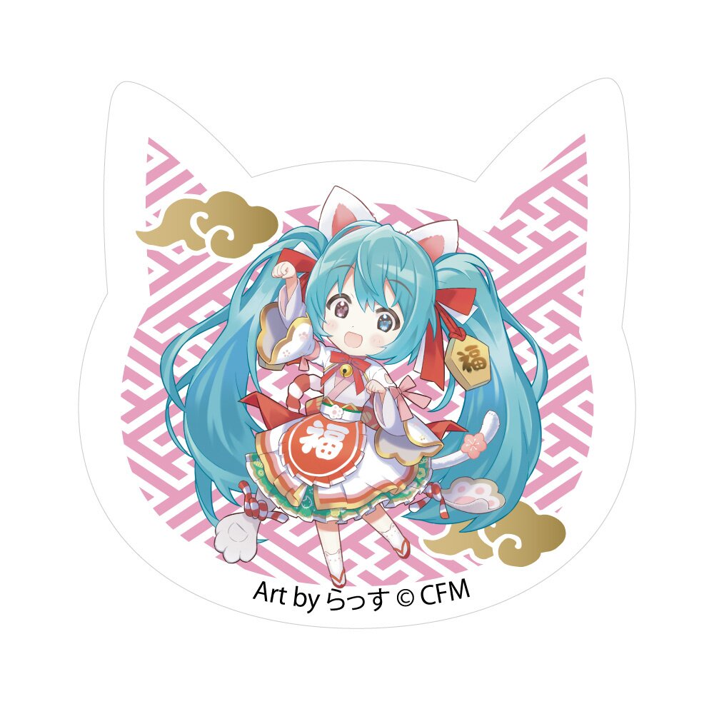 Hatsune Miku x Lucky Cat Cat-shaped Acrylic Magnet Art by Rassu White ...