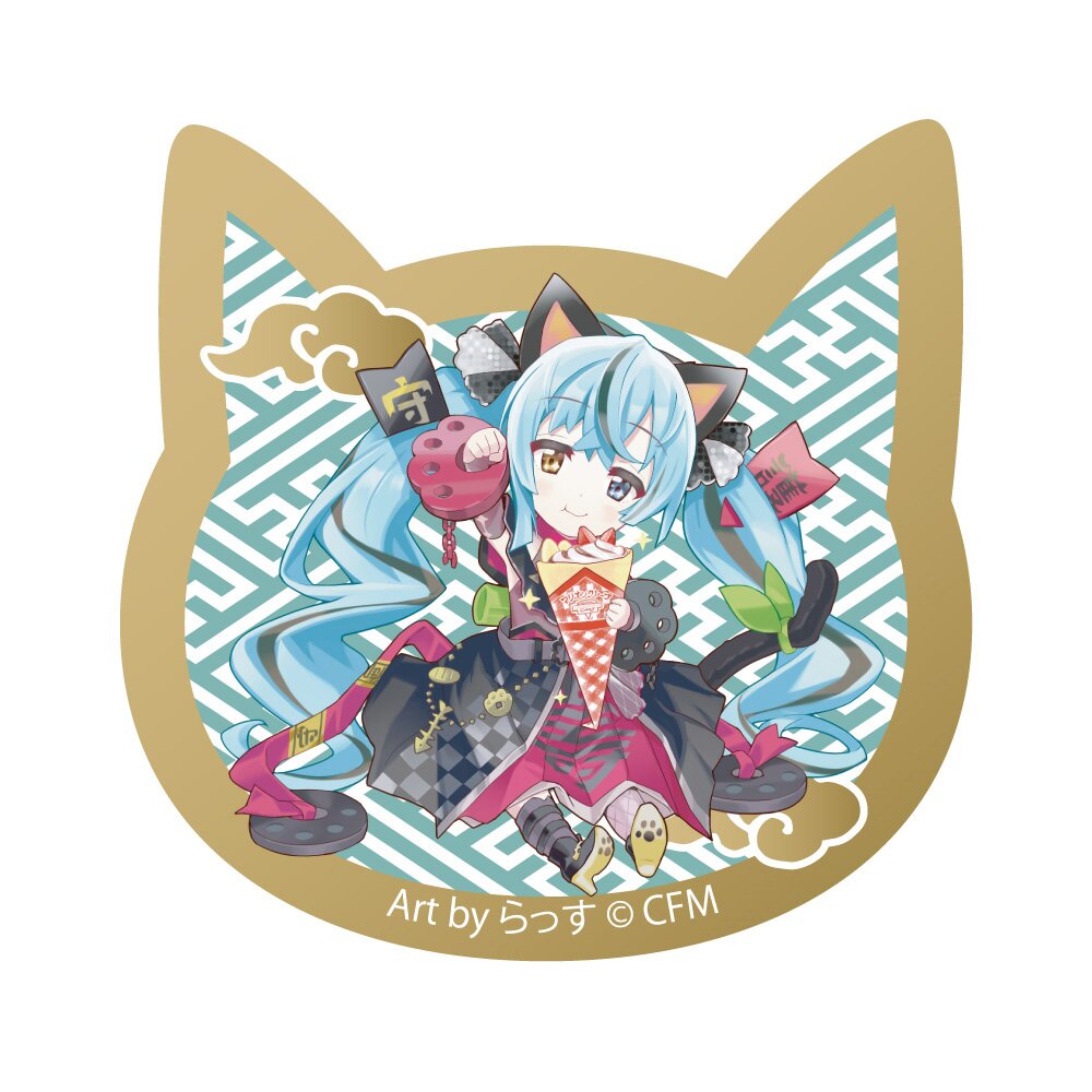 Hatsune Miku x Lucky Cat Cat-shaped Acrylic Magnet Art by Rassu Black ...