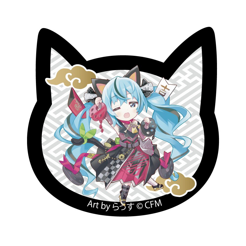 Hatsune Miku x Lucky Cat Cat-shaped Acrylic Magnet Art by Rassu Black ...