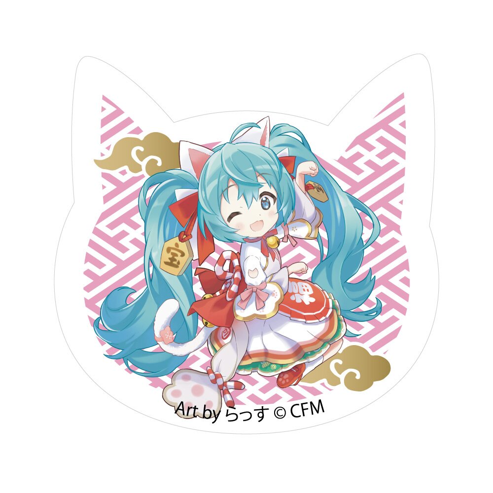 Hatsune Miku x Lucky Cat Cat-shaped Acrylic Magnet Art by Rassu White ...