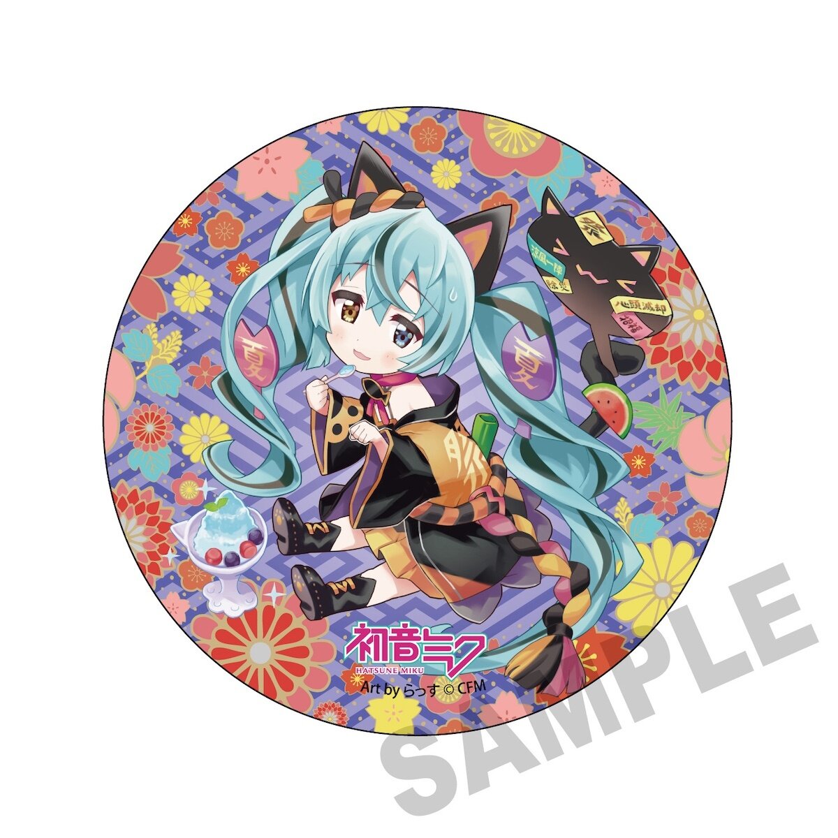 Hatsune Miku x Lucky Cat Mega Tin Badge Stand Art by Rassu - Tokyo ...