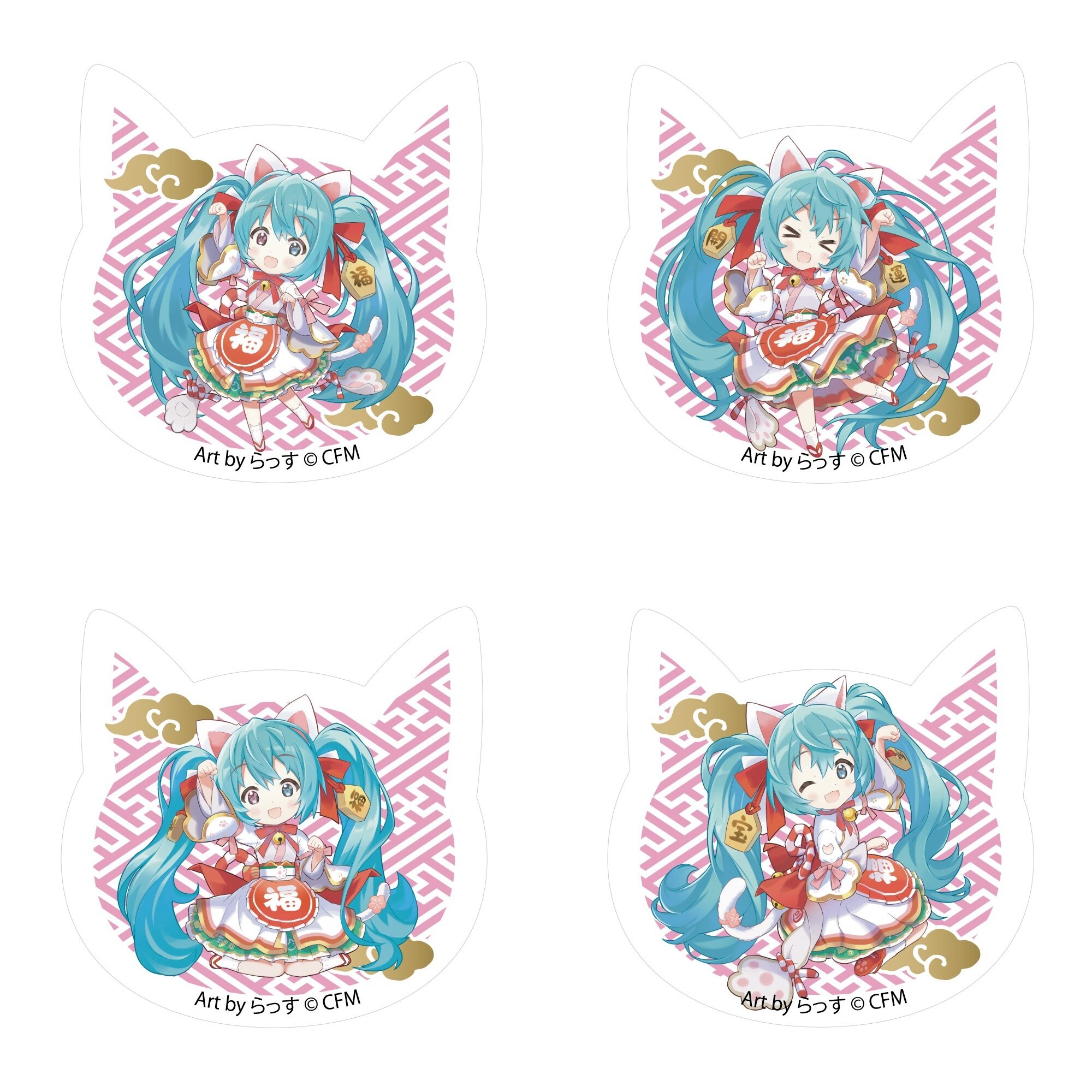 Hatsune Miku x Lucky Cat Cat-shaped Acrylic Magnet Art by Rassu White ...