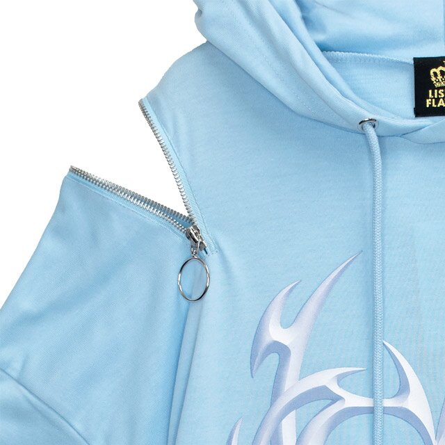 LISTEN FLAVOR Metal Heart Shoulder Zip Chain Short Sleeve LISTEN FLAVOR Metal Heart Shoulder Zip Chain Short Sleeve