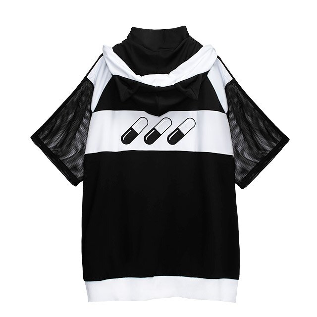 LISTEN FLAVOR Cat Ear Capsule Mesh Jersey Hoodie: Listen LISTEN FLAVOR Cat Ear Capsule Mesh Jersey Hoodie: Listen