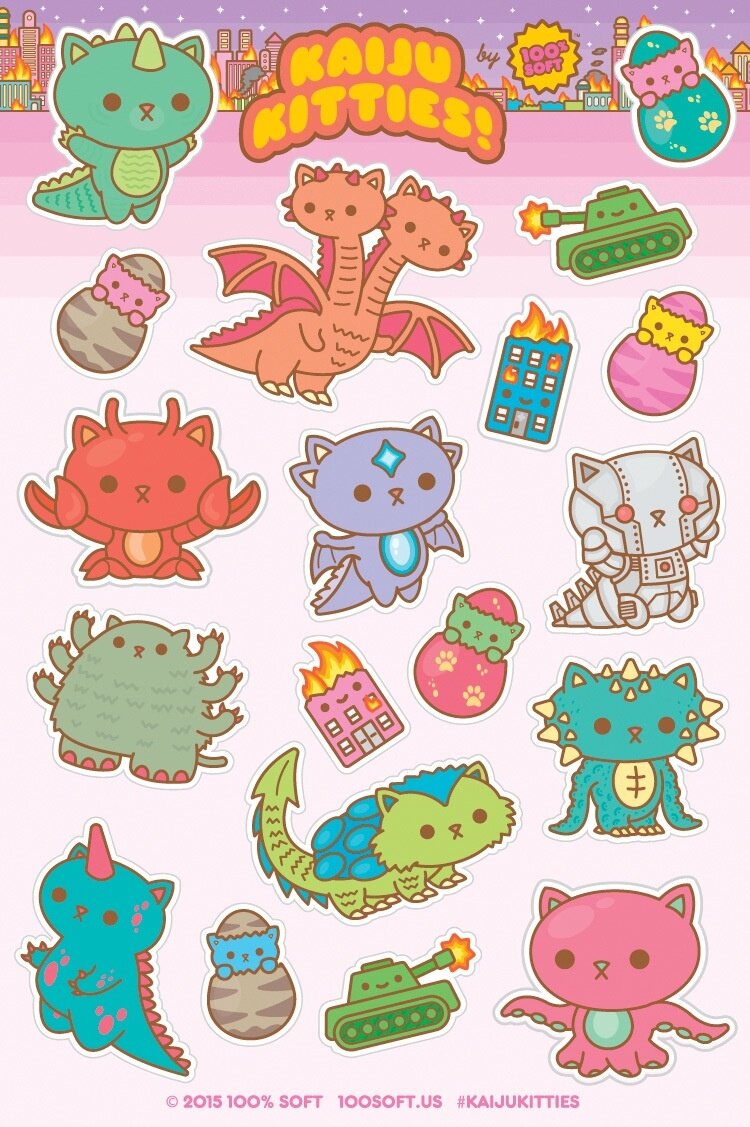 Kaiju Kitties! Sticker Sheet: 100% Soft - Tokyo Otaku Mode (TOM)