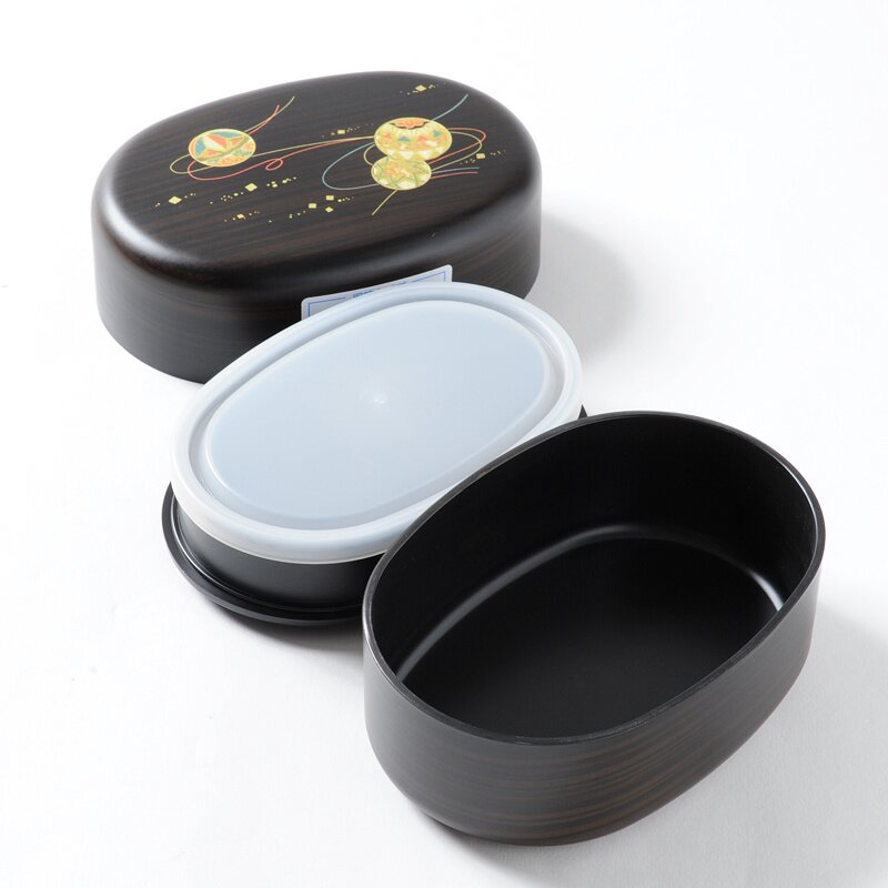 Temari Black Wood Patterned 2-Tier Bento Box - Tokyo Otaku Mode (TOM)