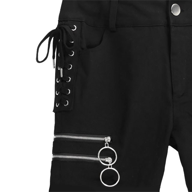 LISTEN FLAVOR Zip Design Side Lace-Up Black Skinny Pants - Tokyo Otaku ...