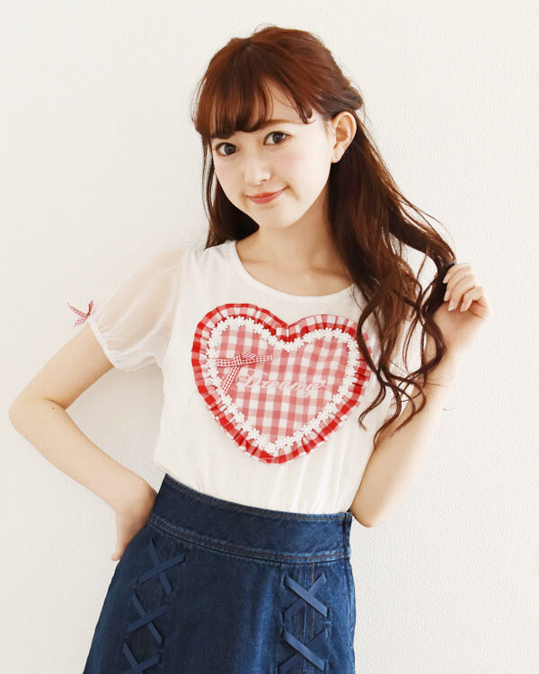 LIZ LISA Heart Gingham Puff Sleeve T-Shirt - Tokyo Otaku Mode (TOM)