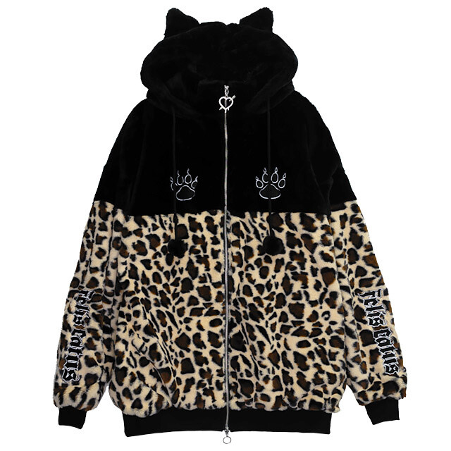 LISTEN FLAVOR Black x Leopard Cat Paw Boa Blouson - Tokyo Otaku Mode (TOM)