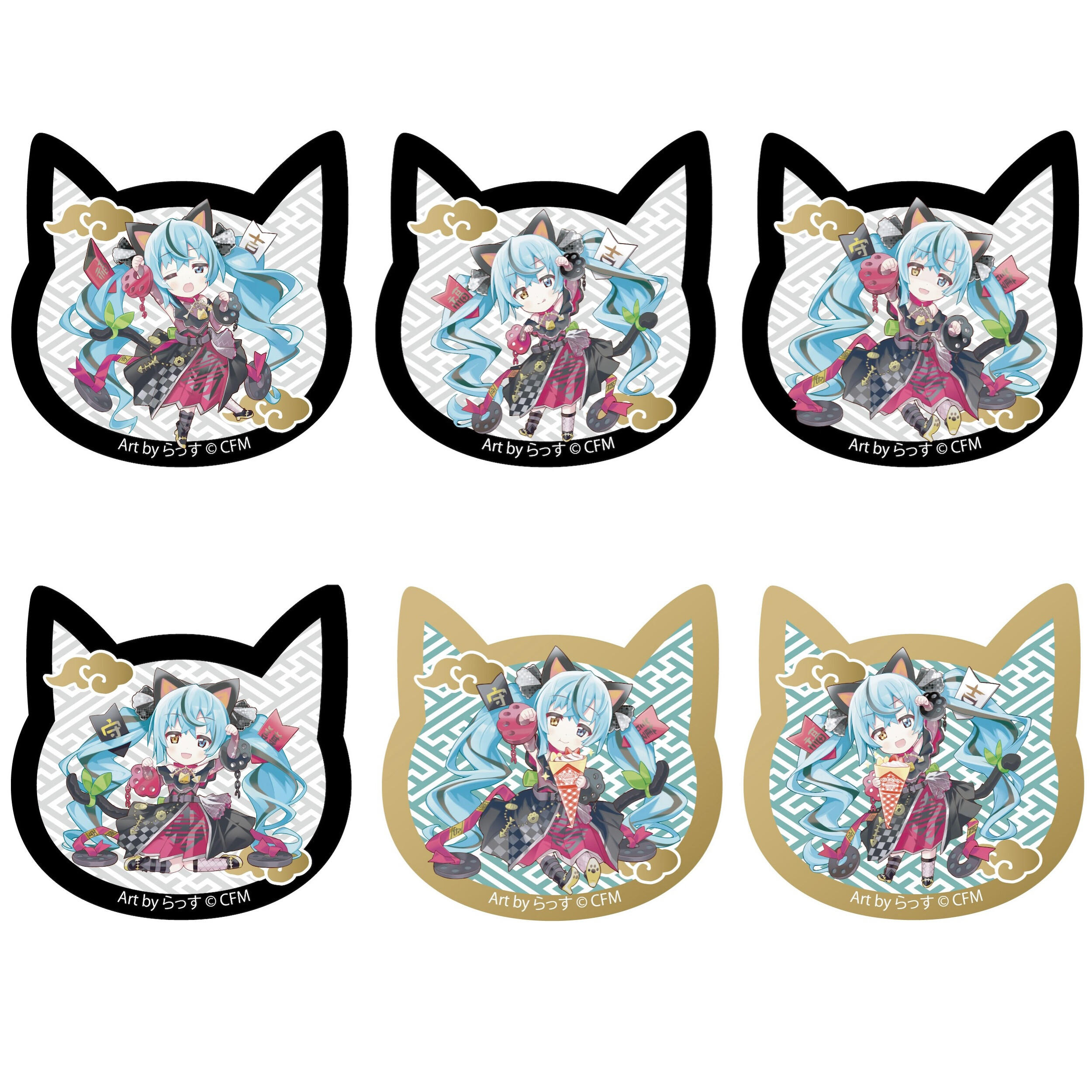 Hatsune Miku x Lucky Cat Cat-shaped Acrylic Magnet Art by Rassu Black ...