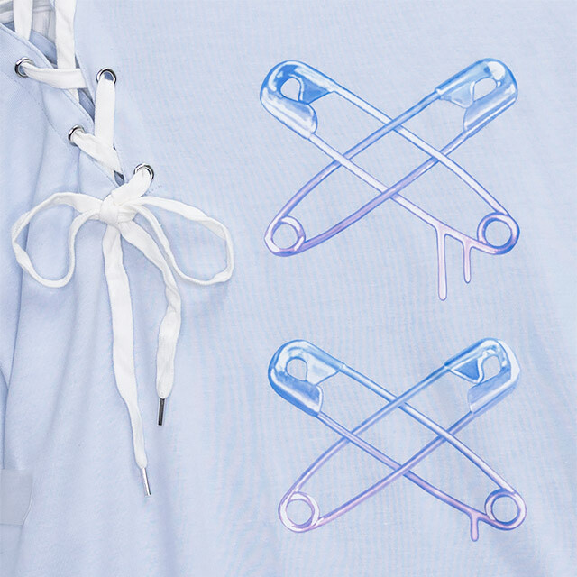 LISTEN FLAVOR Cross Safety Pin Lace-Up Asymmetrical Top - Tokyo Otaku ...