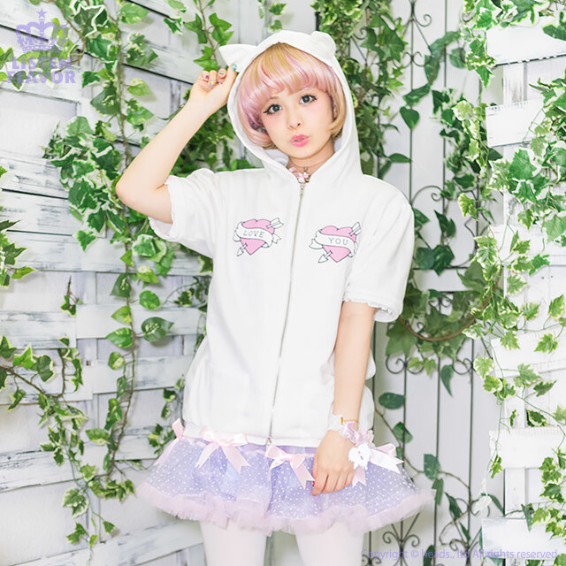 LISTEN FLAVOR Love Heart Half-Sleeve Cat Ear Zip-Up Hoodie - Tokyo ...